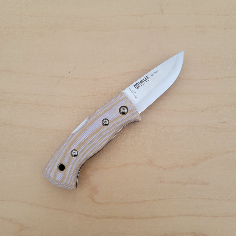 Helle Berget 2.25" Folding Knife - Beige Canvas Micarta – Uptown Cutlery